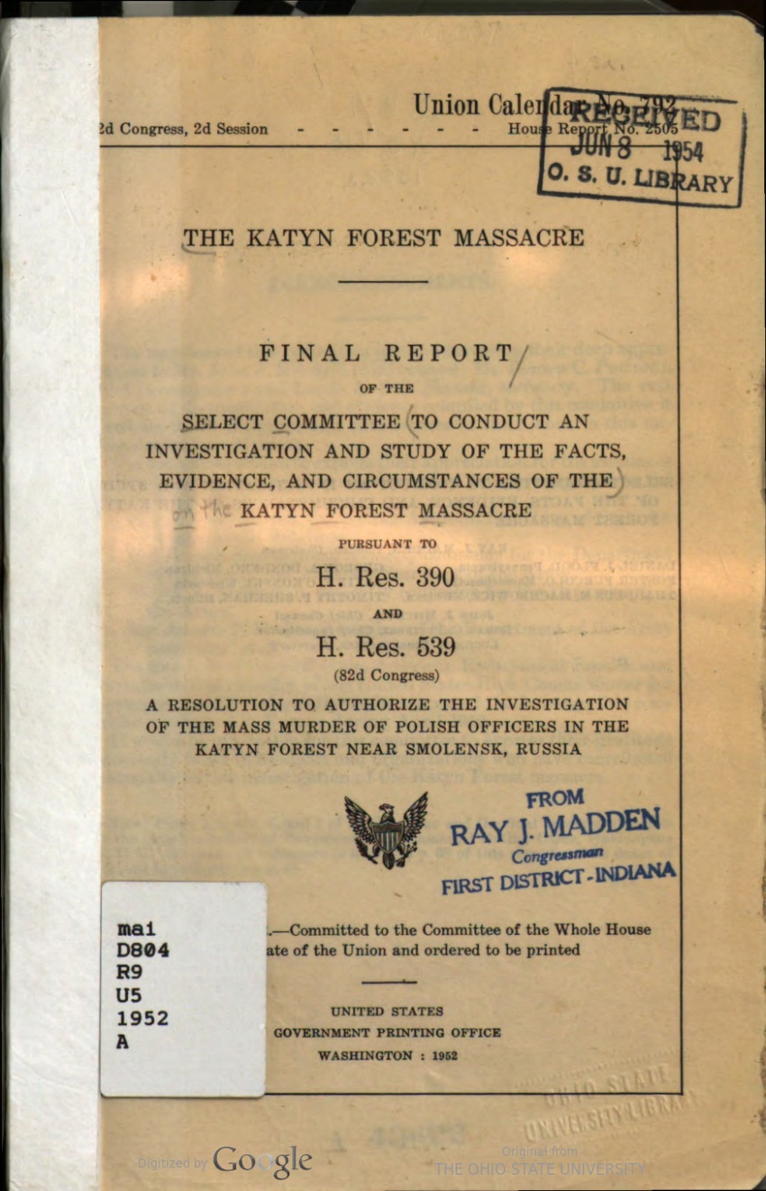 Katyn Forest Massacre Report, June 8, 1954 - Polonia Institute